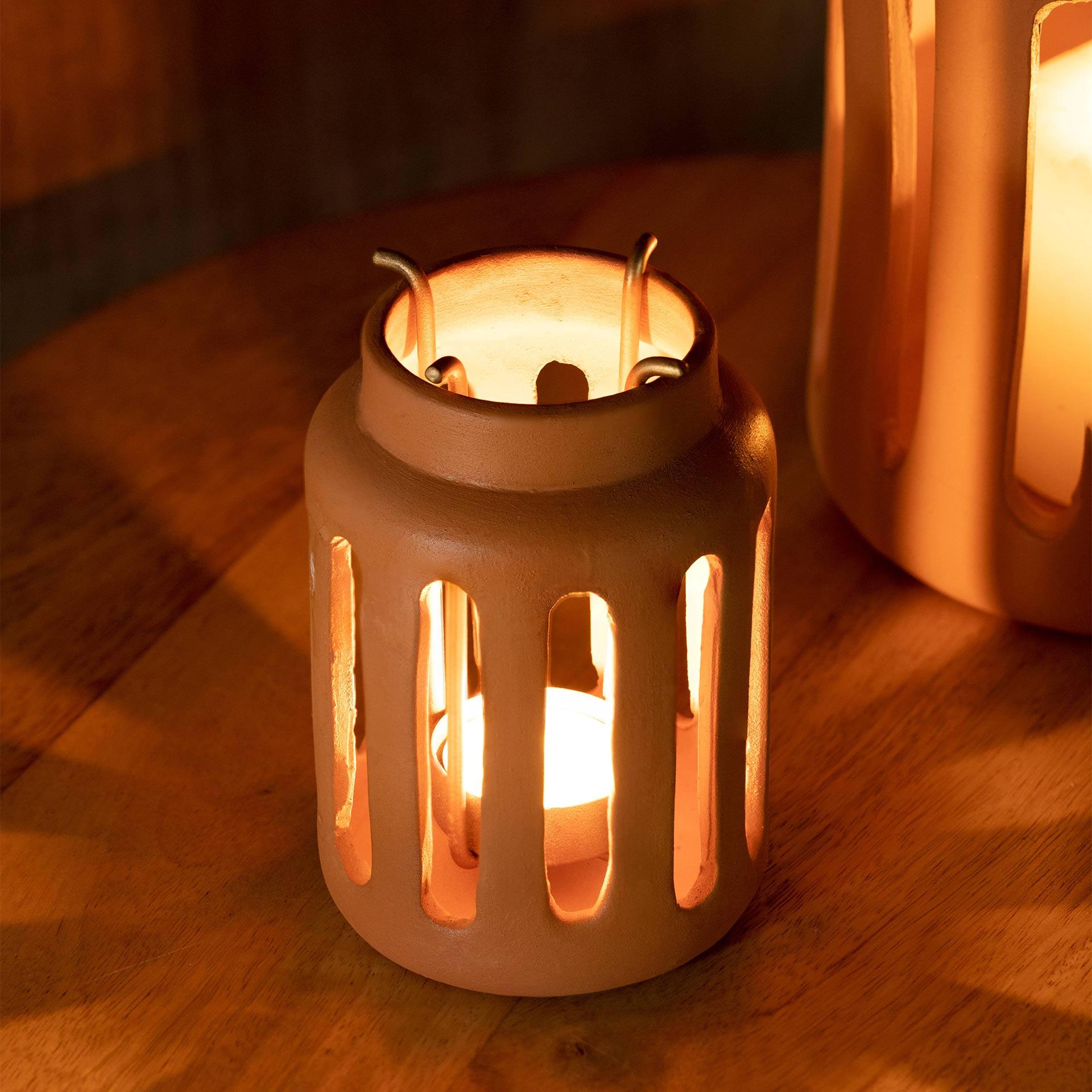Buy Lupa Terracotta Round Lantern W/Metal Handle - Small Online ...