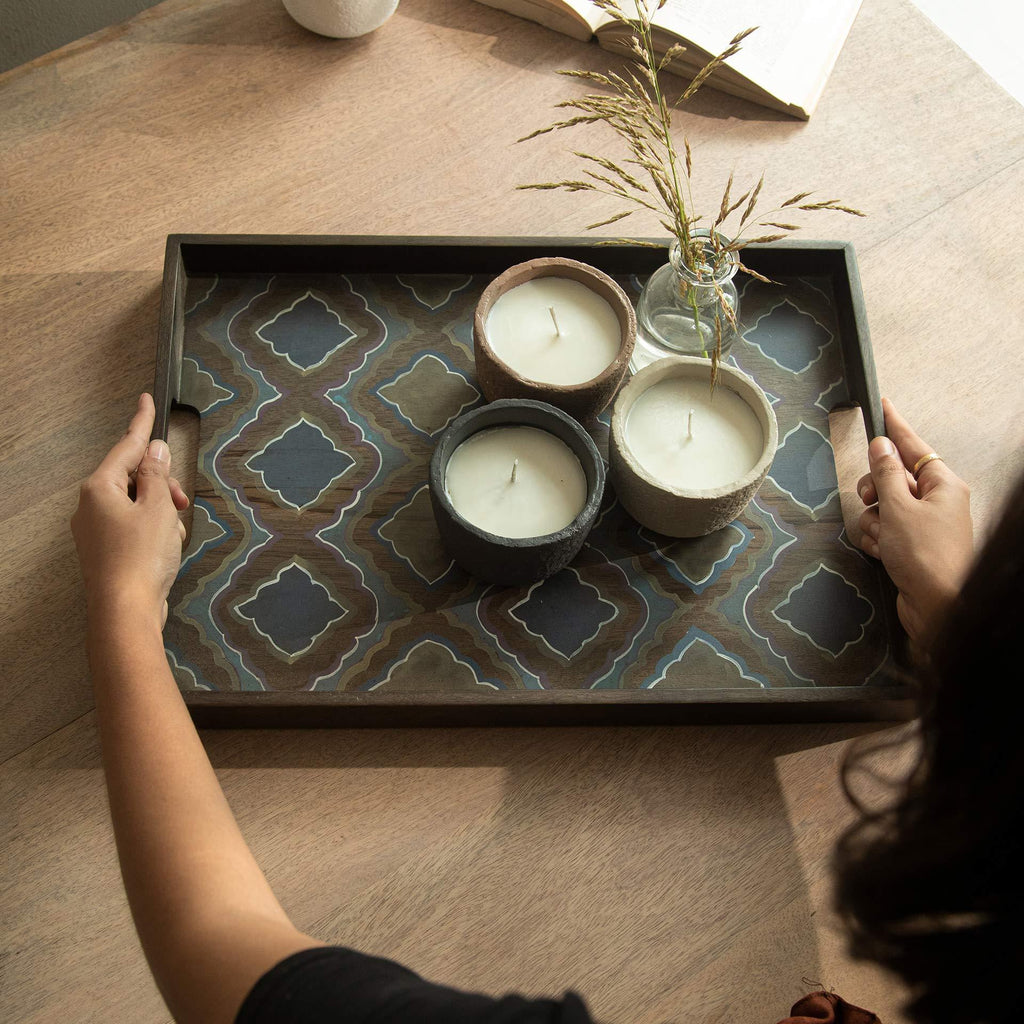Buy Damask Painted Rectangular Tray Online - Ellementry – ellementry
